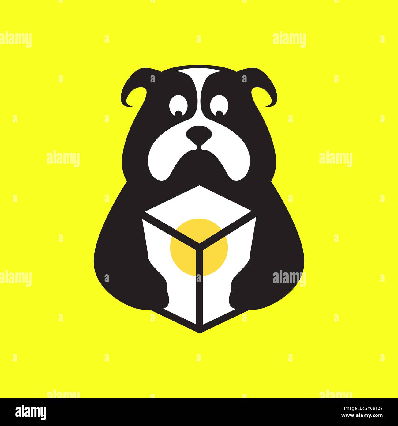 bulldog pets hold lamp light idea dream mascot cartoon simple logo icon ...