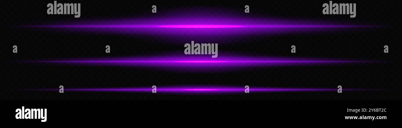 Glowing purple laser beam horizontally across a dark transparent ...