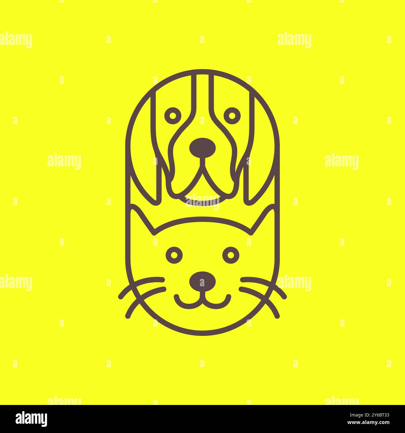 dog and cat pets lines art modern geometric rounded mascot cartoon logo ...