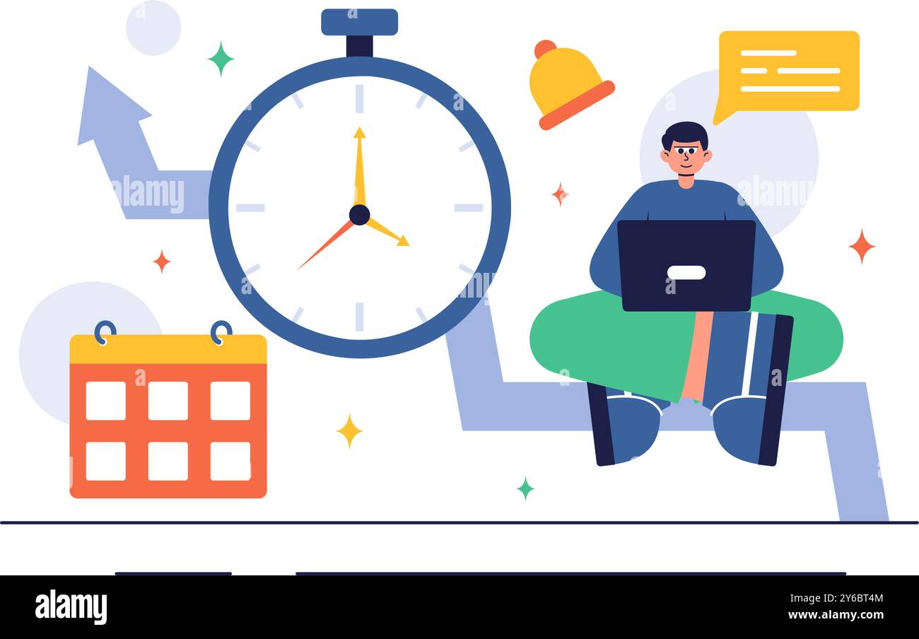 Vector Illustration of Time Management with Clock Settings, Task ...