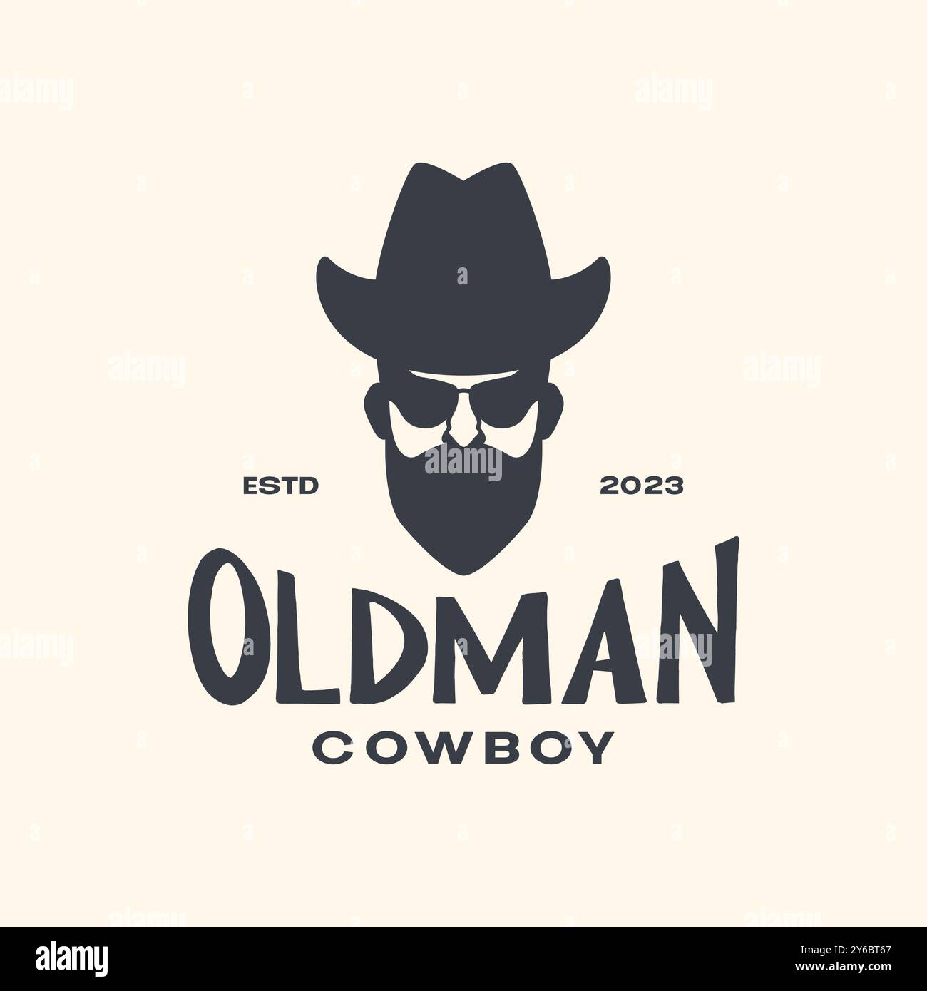 old man bearded hat cowboy vintage hipster mascot logo icon vector ...