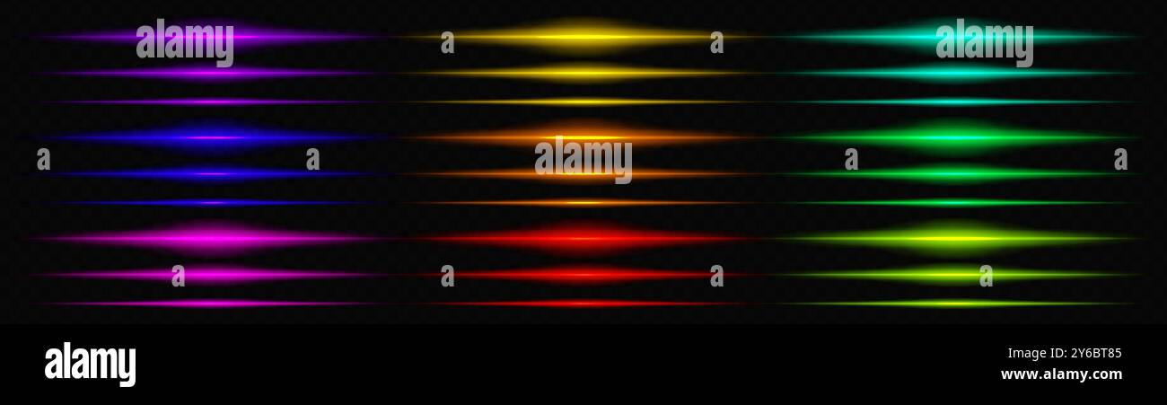 Colorful neon light beams on dark background. Vibrant neon-colored ...