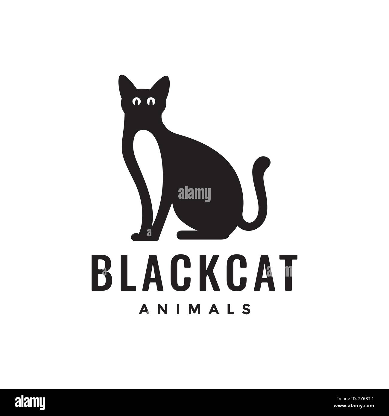 black cat sit pets flat mascot minimal modern simple logo icon vector ...