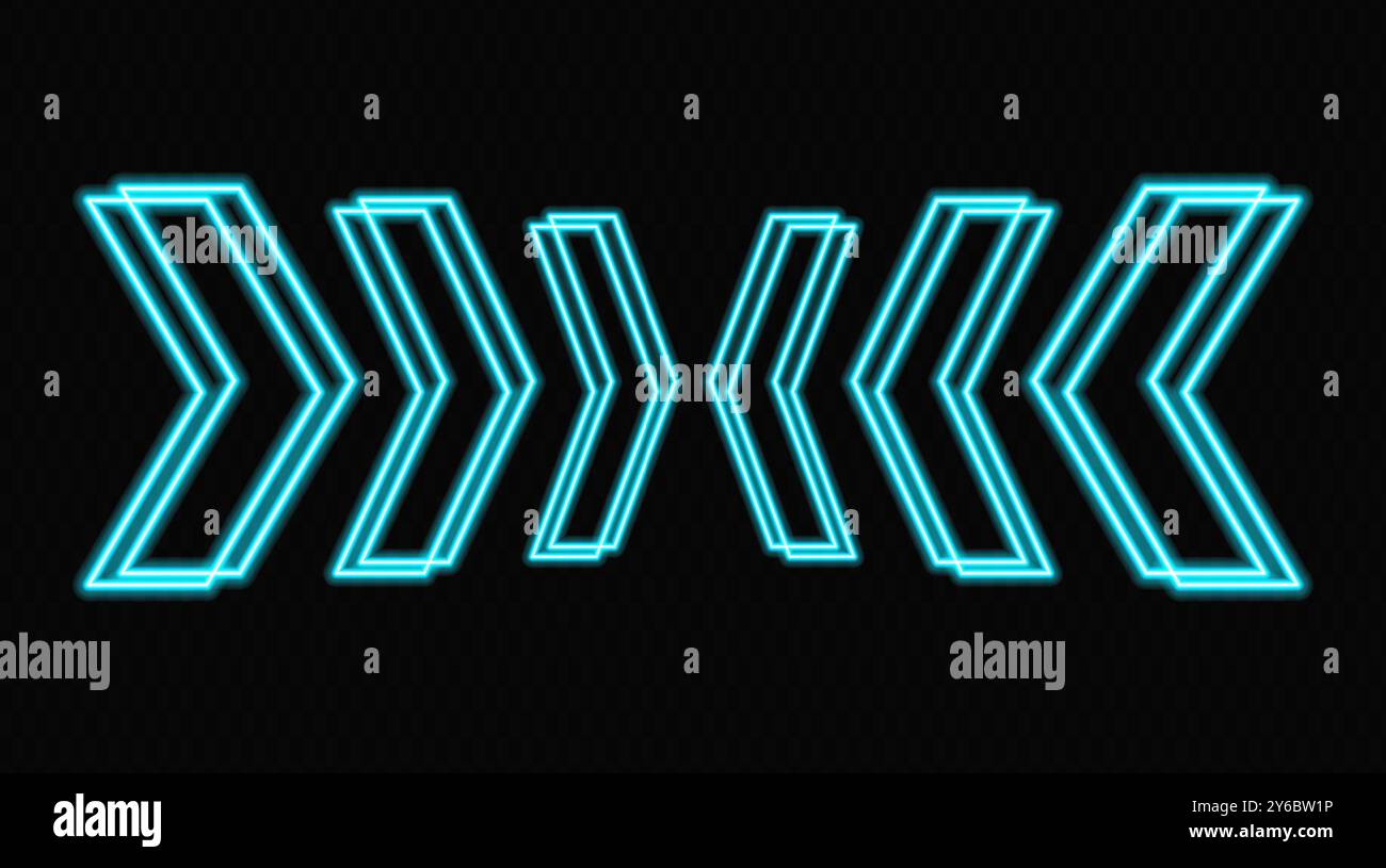 Glowing neon arrows in blue on a transparent background, pointing in ...
