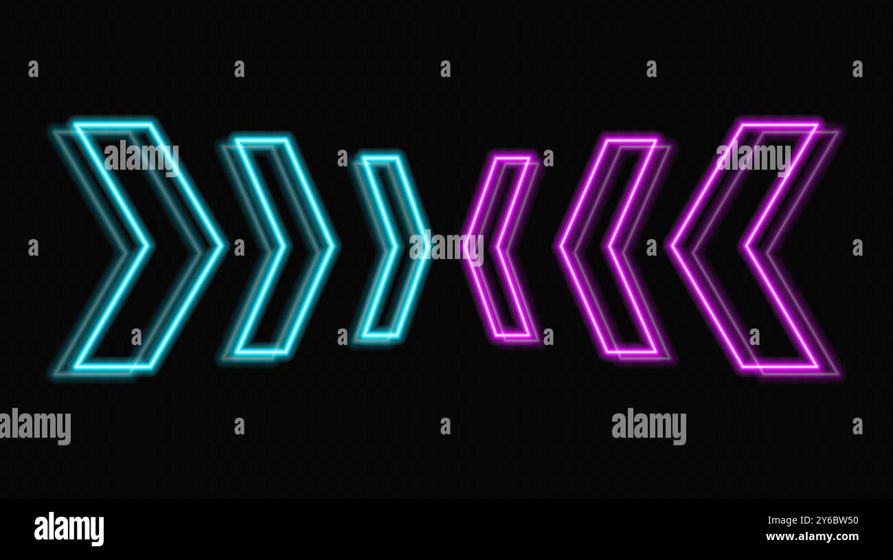 Glowing neon arrows in blue and purple on a transparent background ...