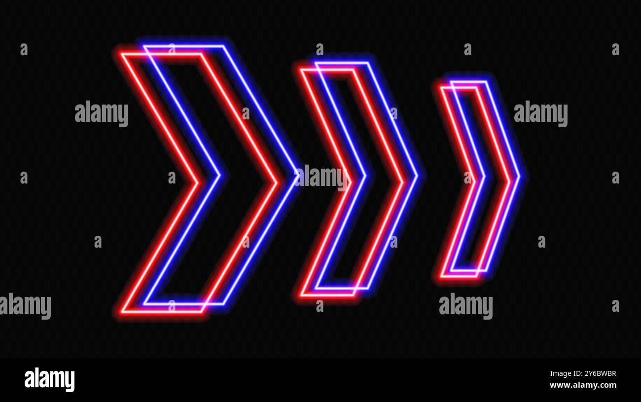 Glowing neon arrows in blue and red on a transparent background ...