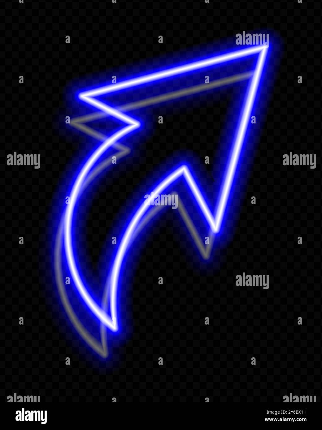 Neon blue curved arrow pointing upwards on a transparent background ...