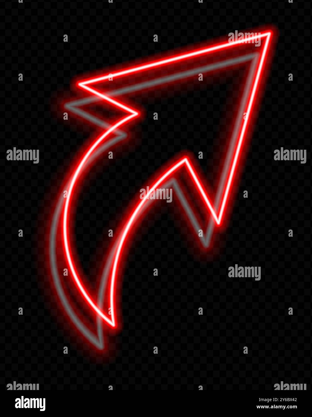 Neon red curved arrow pointing upwards on a transparent background ...