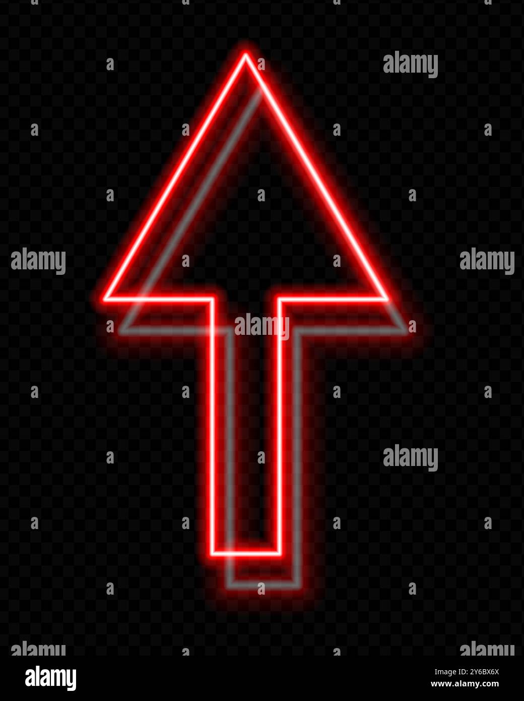 Neon red upward arrow on a transparent background. Glowing, futuristic ...