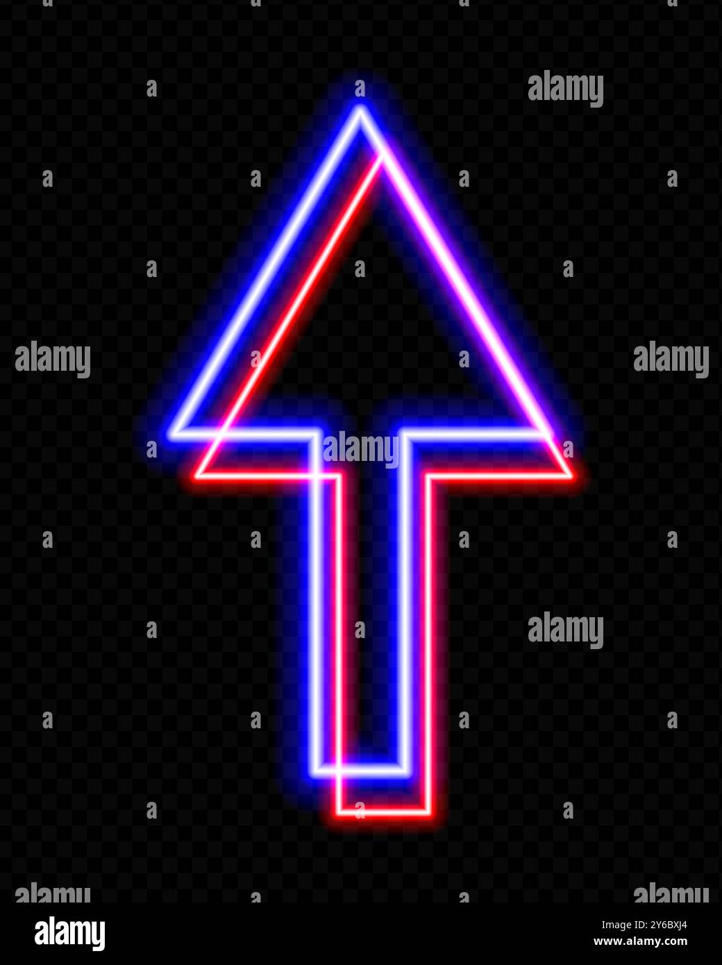 Neon red and blue upward arrow on a transparent background. Glowing ...