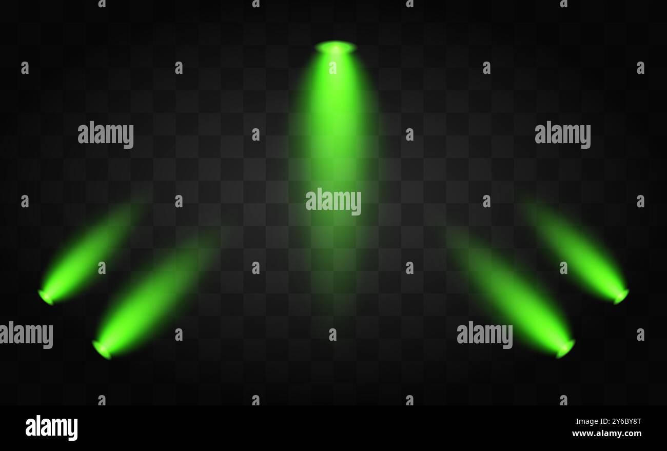 Three soft spotlight beams on a transparent background. Glowing warm ...