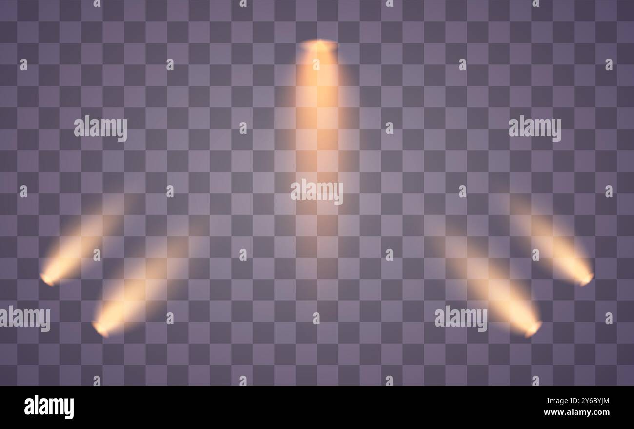 Three orange soft spotlight beams on a transparent background. Glowing ...
