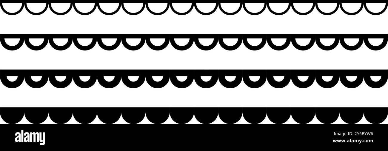 Scalloped edge seamless strokes set. Simple scalloped border. Fabric ...