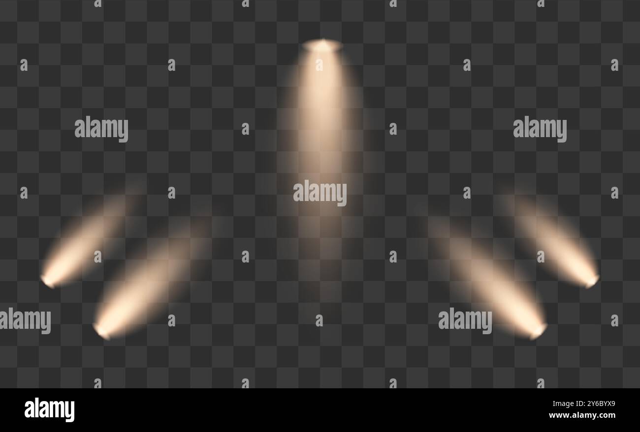 Three orange soft spotlight beams on a transparent background. Glowing ...