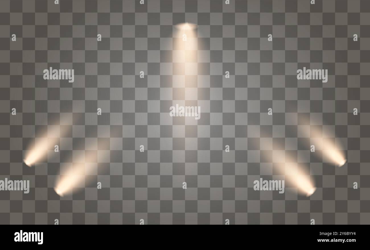 Three orange soft spotlight beams on a transparent background. Glowing ...