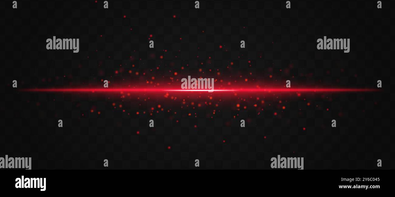 Glowing red laser beam horizontally with sparkling particles across a ...