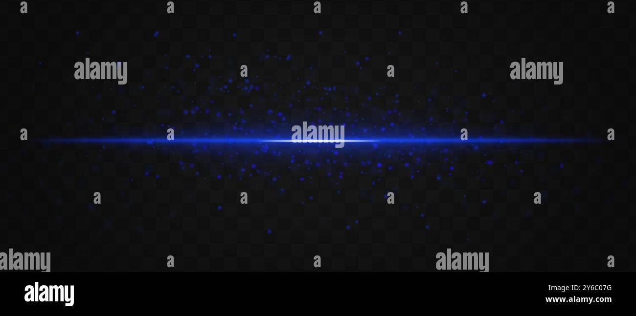 Glowing blue laser beam horizontally with sparkling particles across a ...