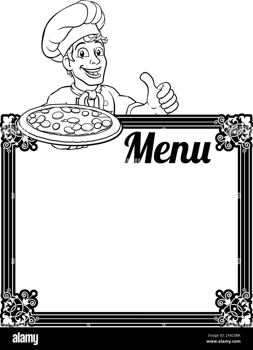 Pizza Chef Cook Cartoon Man Menu Sign Background Stock Vector Image ...