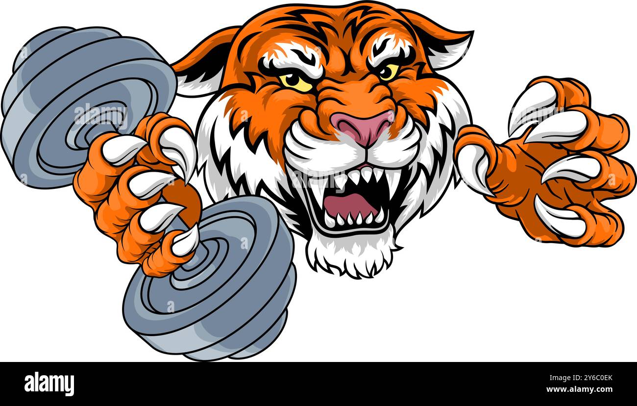 Tiger Weight Lifting Dumbbell Gym Animal Mascot Stock Vector Image ...
