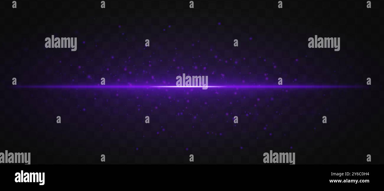 Glowing purple laser beam horizontally with sparkling particles across ...