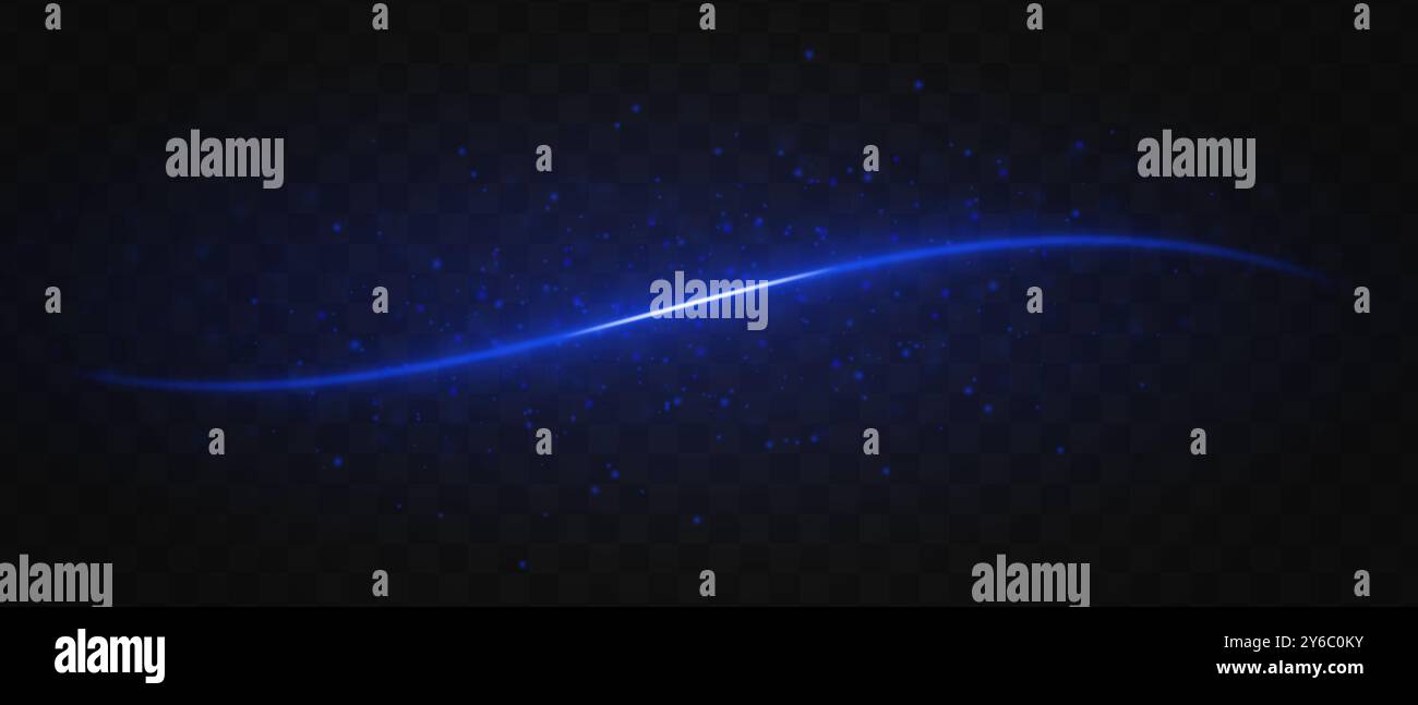 Glowing wave blue laser beam horizontally with sparkling particles ...