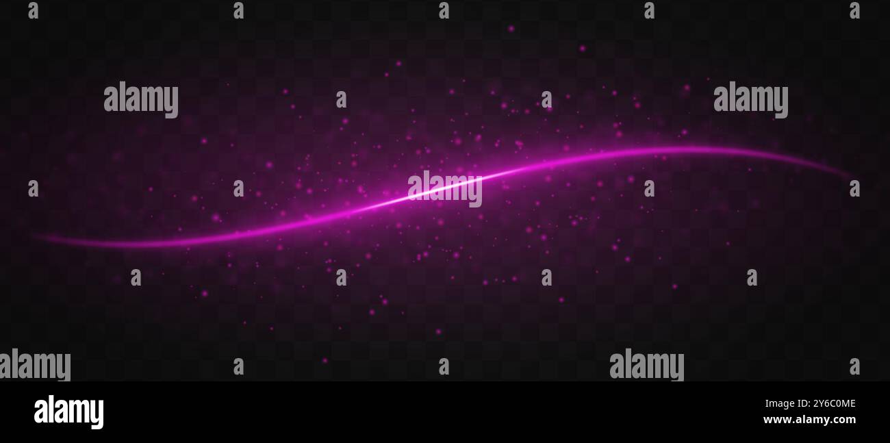 Glowing wave purple laser beam horizontally with sparkling particles ...