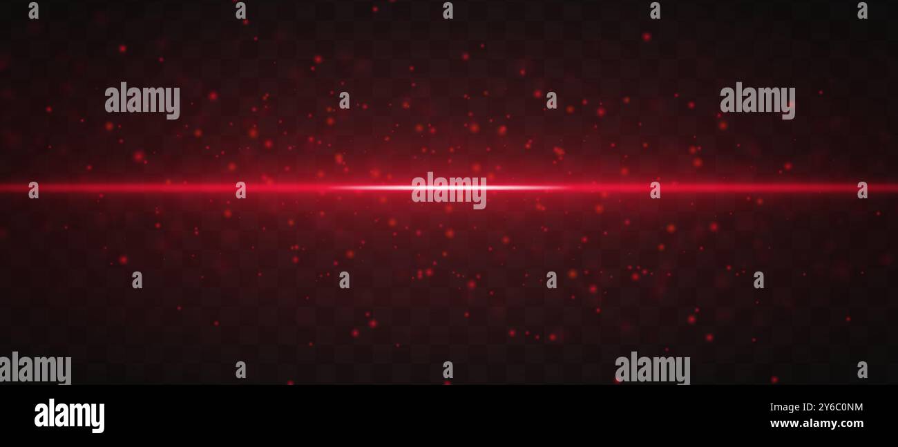 Glowing red laser beam horizontally with sparkling particles across a ...