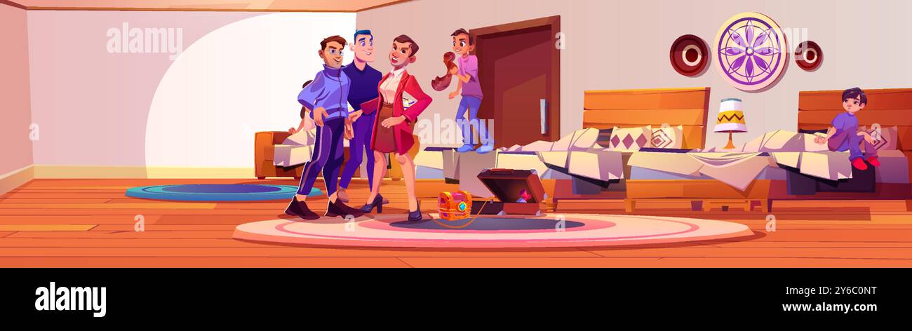 Men catch masked thief in kids bedroom. Vector cartoon illustration of ...