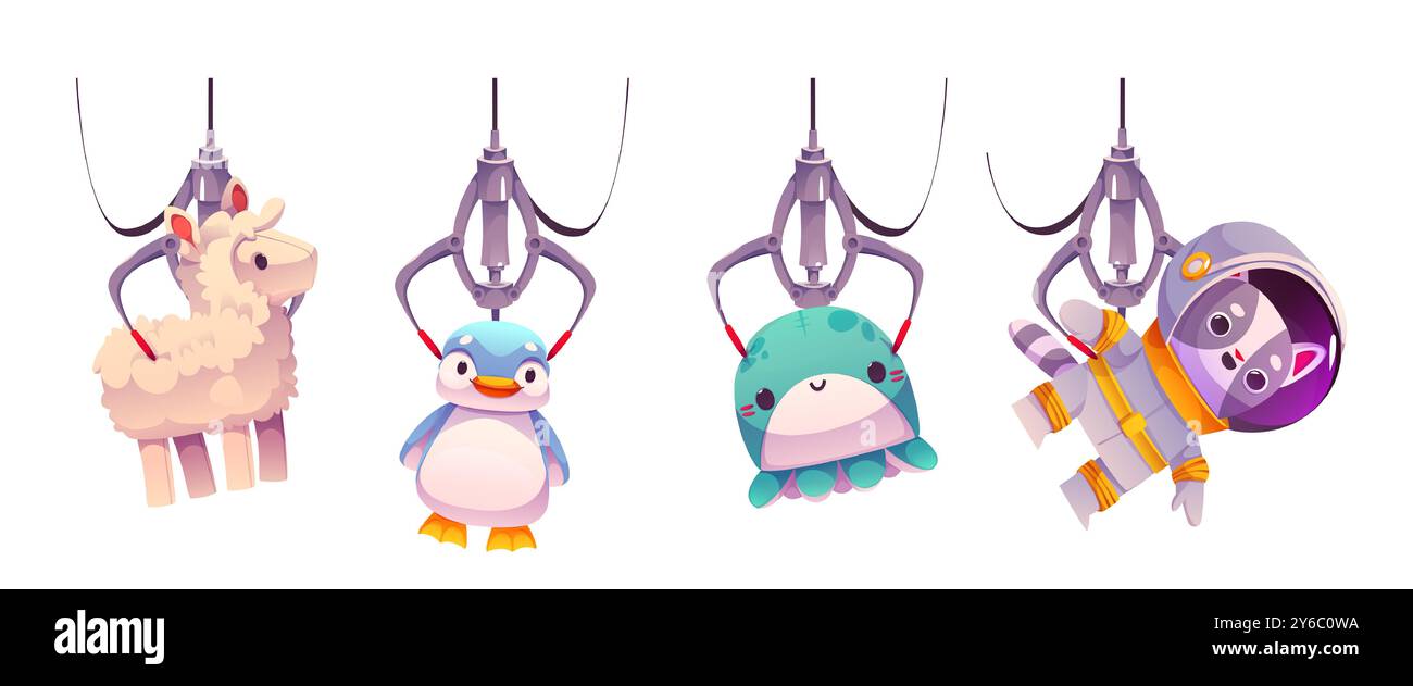 Claw machine toys set isolated on white background. Vector cartoon ...