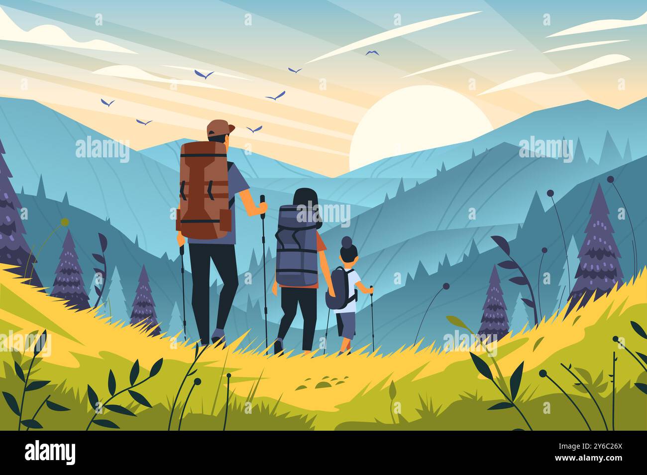 Sunrise family exercise Stock Vector Images - Alamy