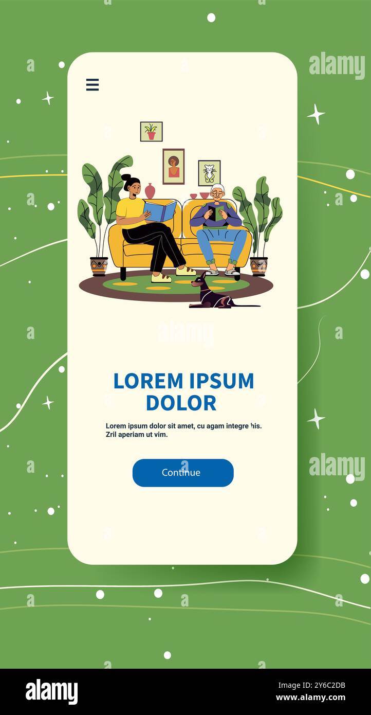 Elderly couple reading on sofa illustration depicting longevity health ...