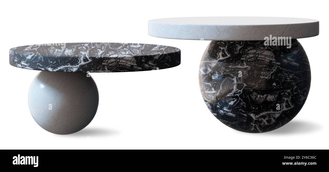 Two natural, round stone podiums isolated on white background. Marble ...