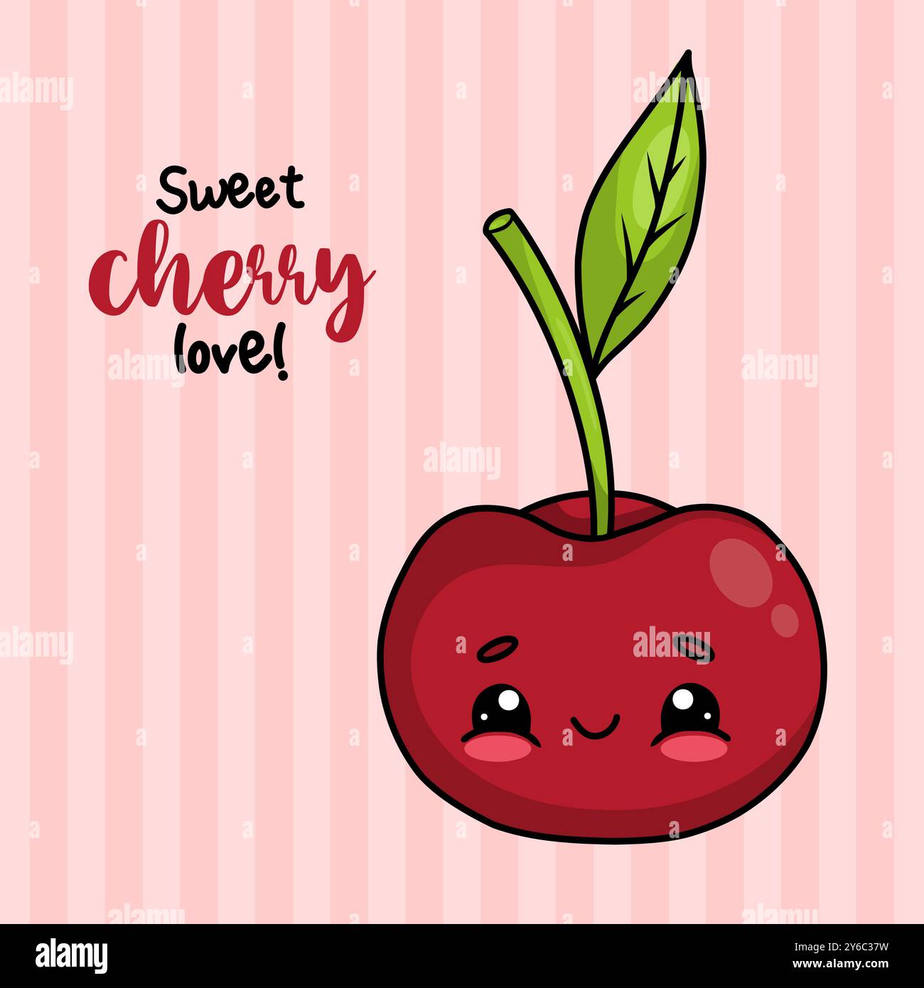 Cute Cherry. Cartoon funny kawaii berry character. Card with slogan ...