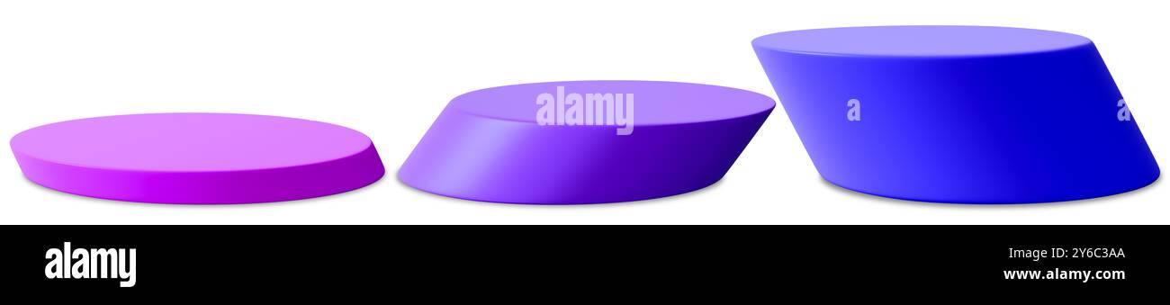 Three vibrant, round podiums isolated on white background. Modern ...