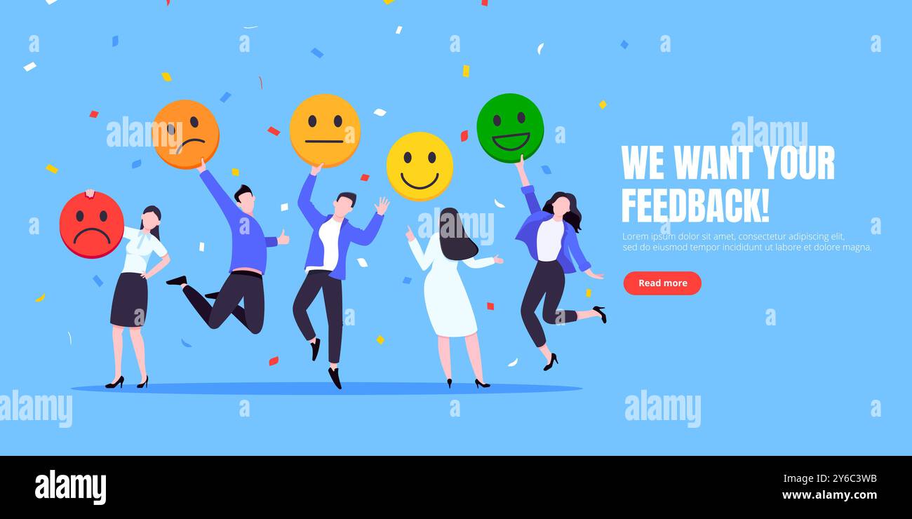 Employee happiness and work attitude feedback business concept flat ...
