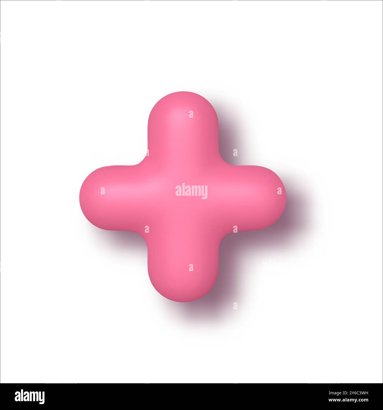 3D pink plus sign on a white background. Realistic symbol for ...