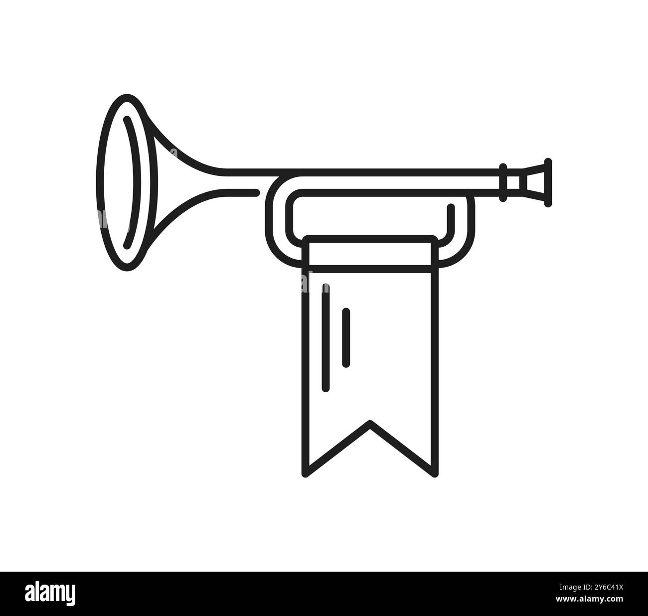 Medieval herald trumpet with hanging banner line heraldry icon. Black ...