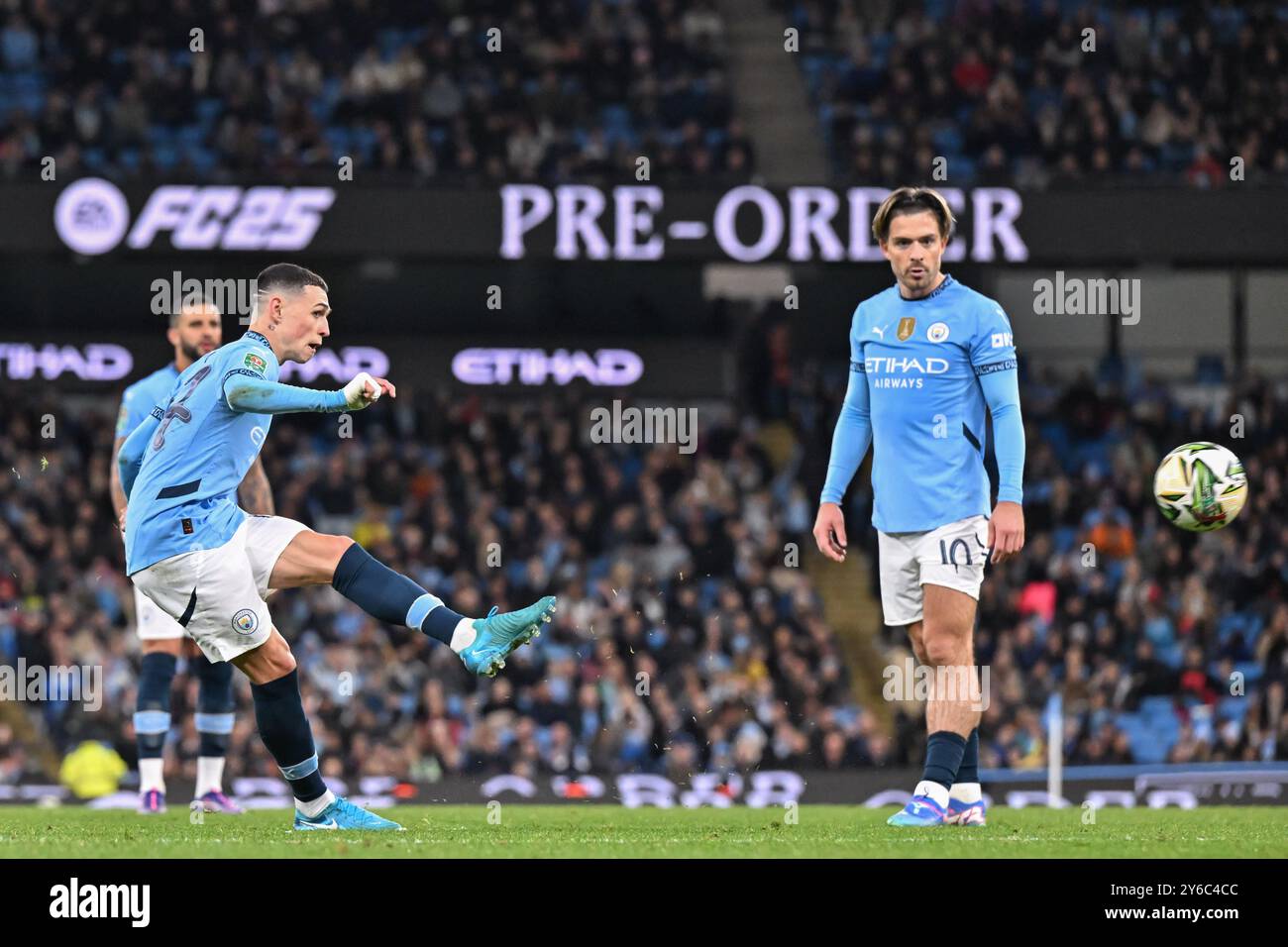 Phil Foden of Manchester City shoots on goal during the Carabao Cup ...