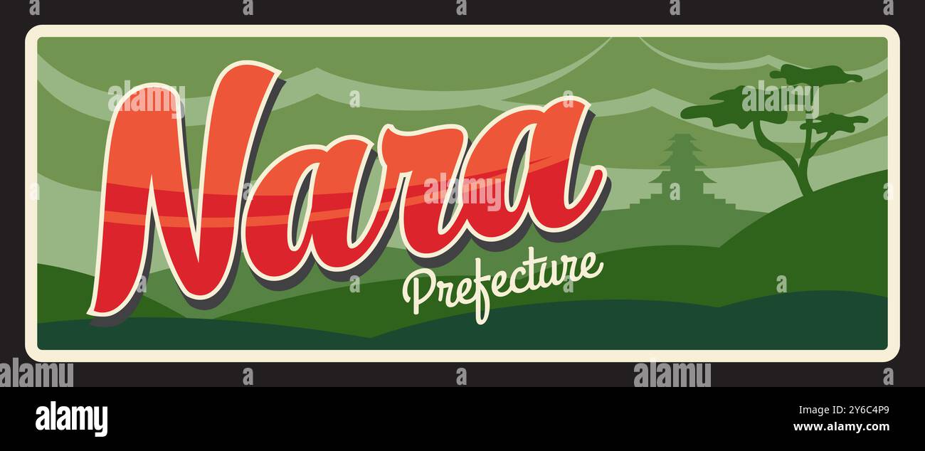 Nara Japan prefecture tin vector plate. Japanese region metal plate ...