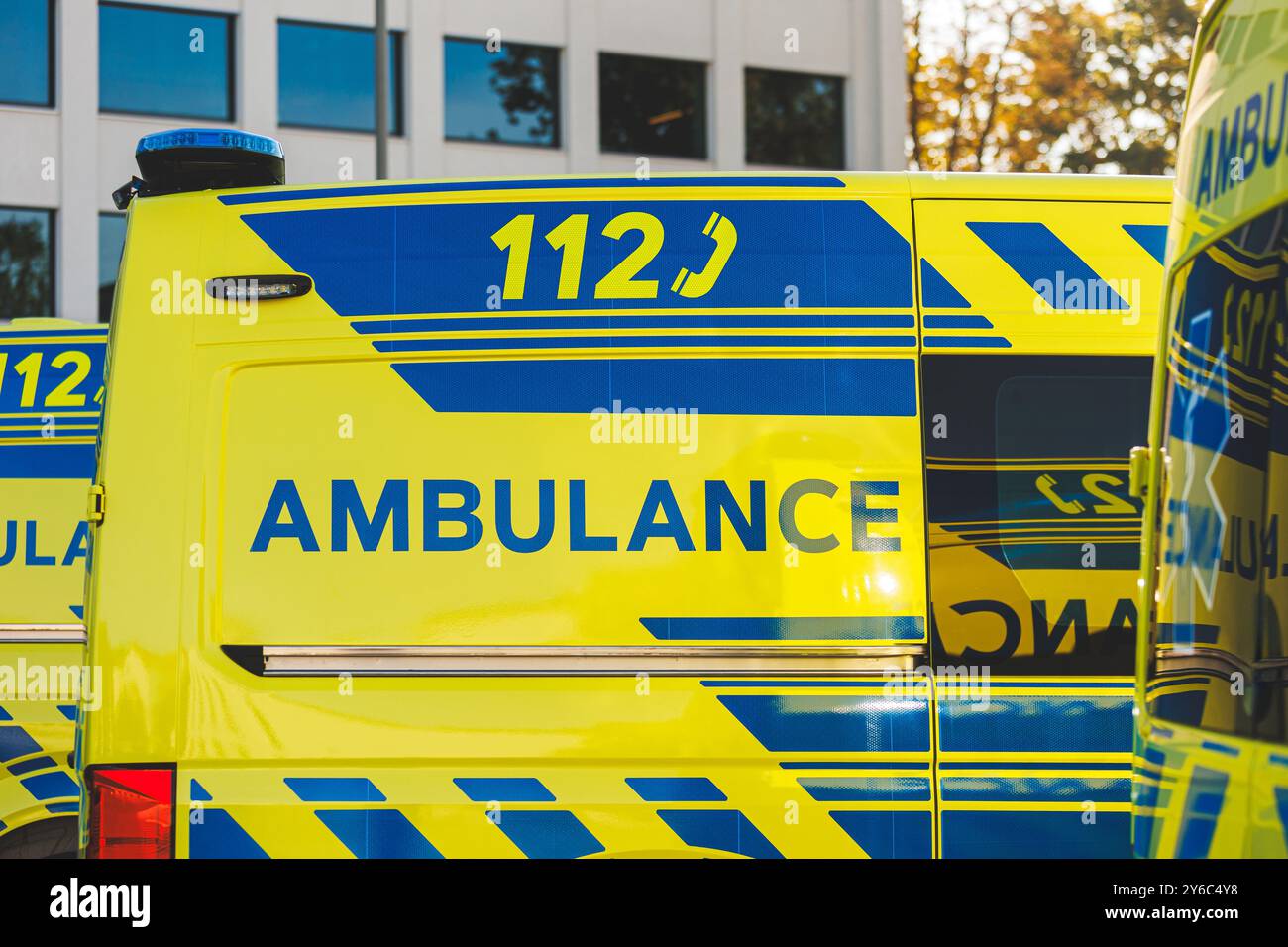 Emergency medical ambulance car with 112 call number Stock Photo - Alamy