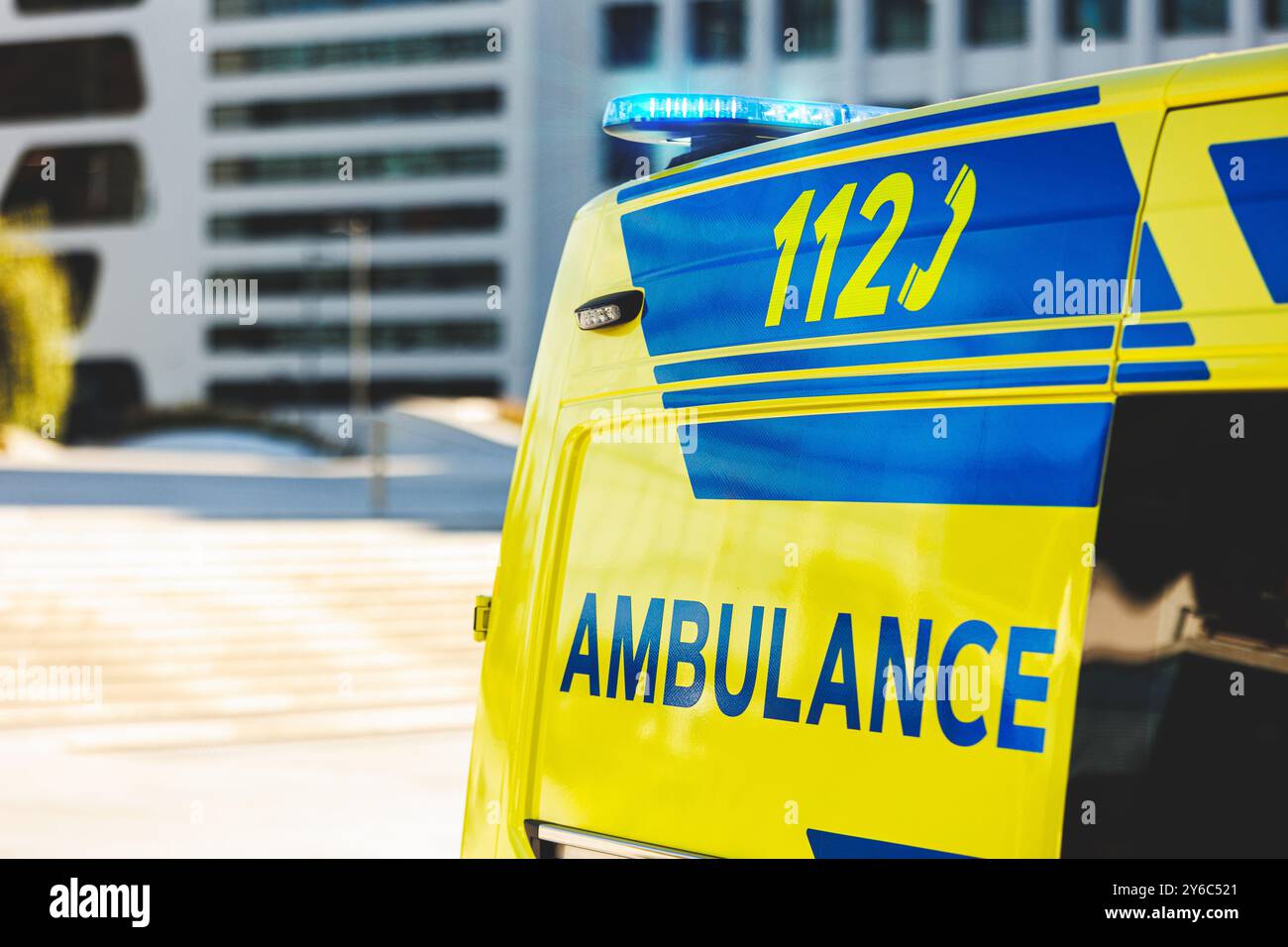 Emergency medical ambulance car with 112 call number Stock Photo - Alamy