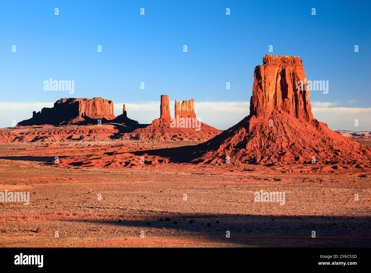 Sandstone buttes and pinnacles of rock in the Monument Valley. Monument ...
