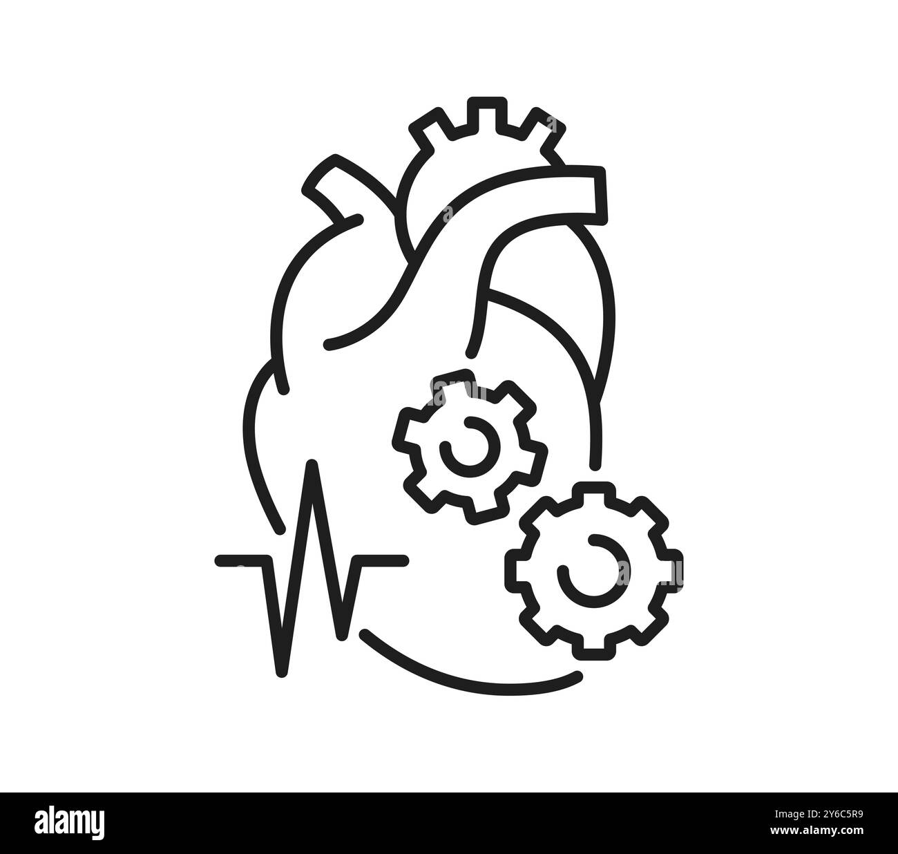 Healthy heart work, cardiology test line icon. Human heart medicine ...