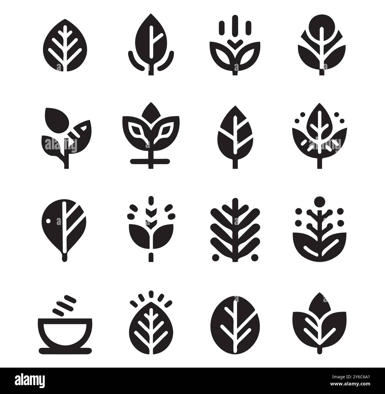 Leaf icons set. Vector illustration. Black on white background Stock ...
