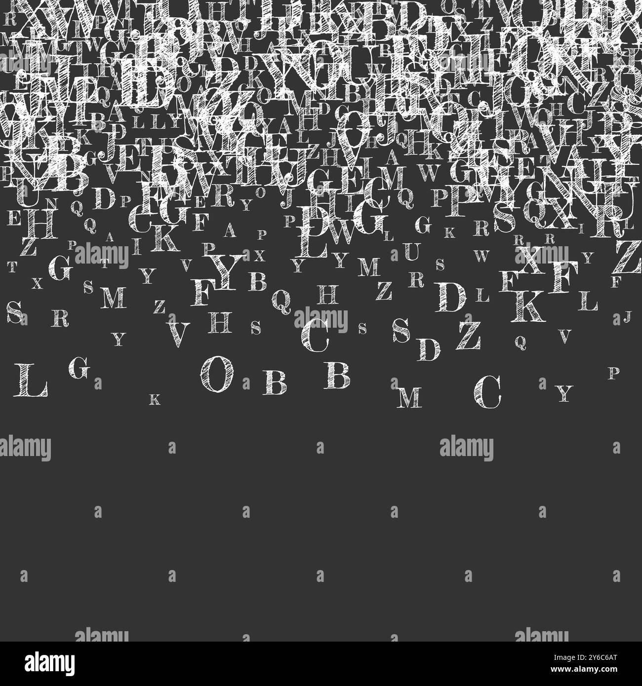 Falling letters of English language. White chalk characters of Latin ...