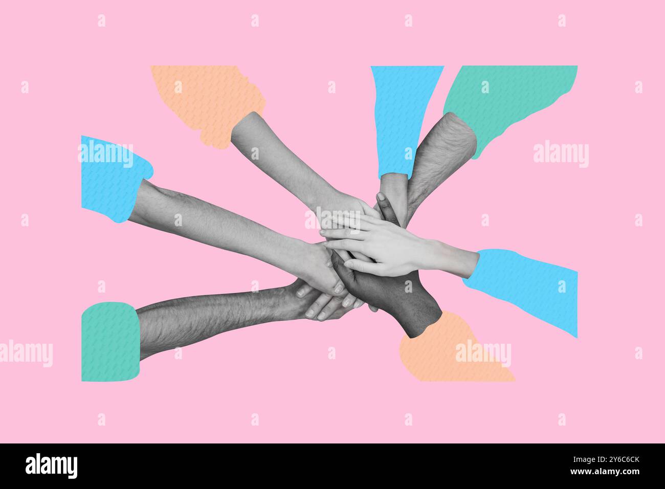 Composite trend artwork sketch image collage of multiple hands join ...