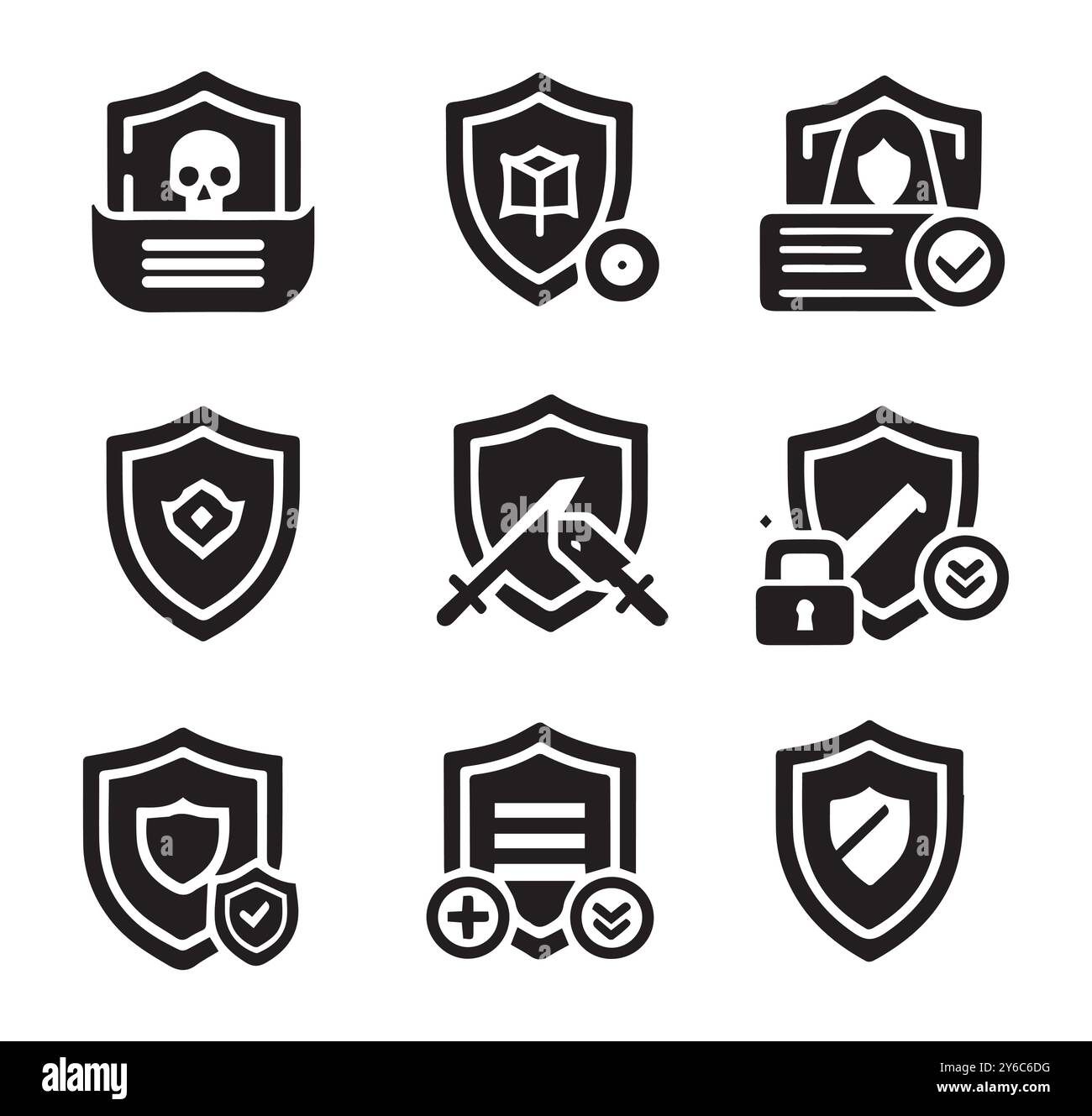 security and protection icon set over white background, silhouette ...