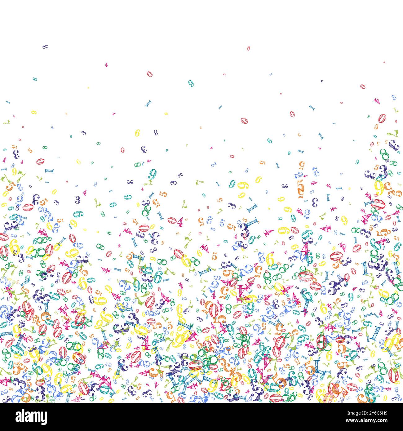 Scattered numbers. Colorful childish digits flying chaotic. Back to ...