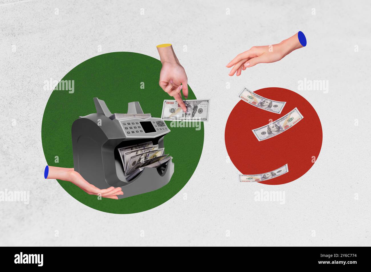 Vertical creative photo collage printing machine money cash finance ...