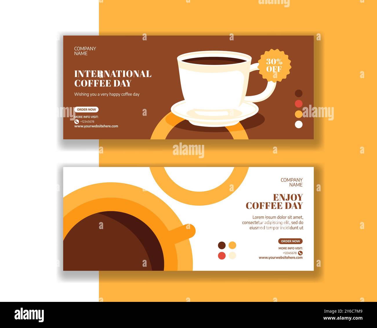 Coffee Day Horizontal Banner Flat Cartoon Hand Drawn Templates ...